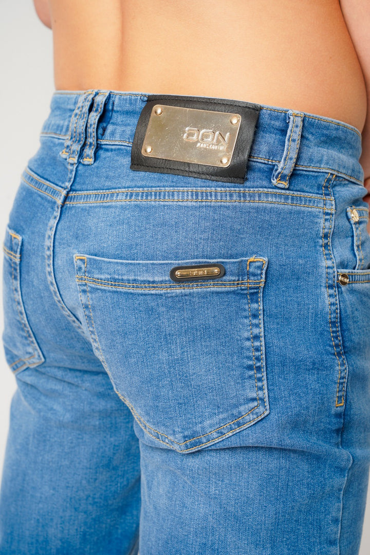 DON LIGHT DENIM JEANS WITH GOLD PLATED BADGE – Don Jeans